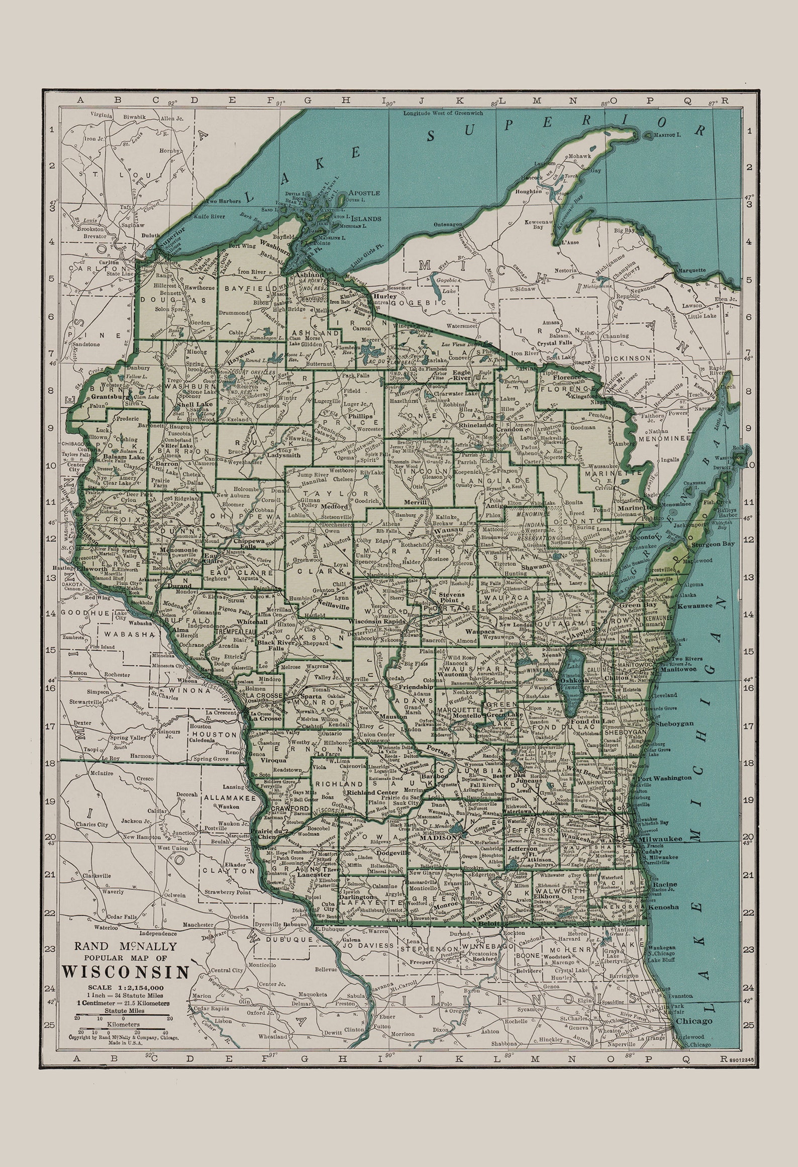 VINTAGE WISCONSIN MAP Vintage Map of Wisconsin Antique Map - Etsy
