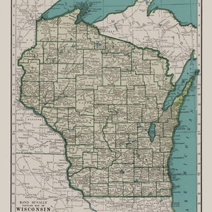 VINTAGE WISCONSIN MAP, Vintage Map of Wisconsin, Antique Map Print ...