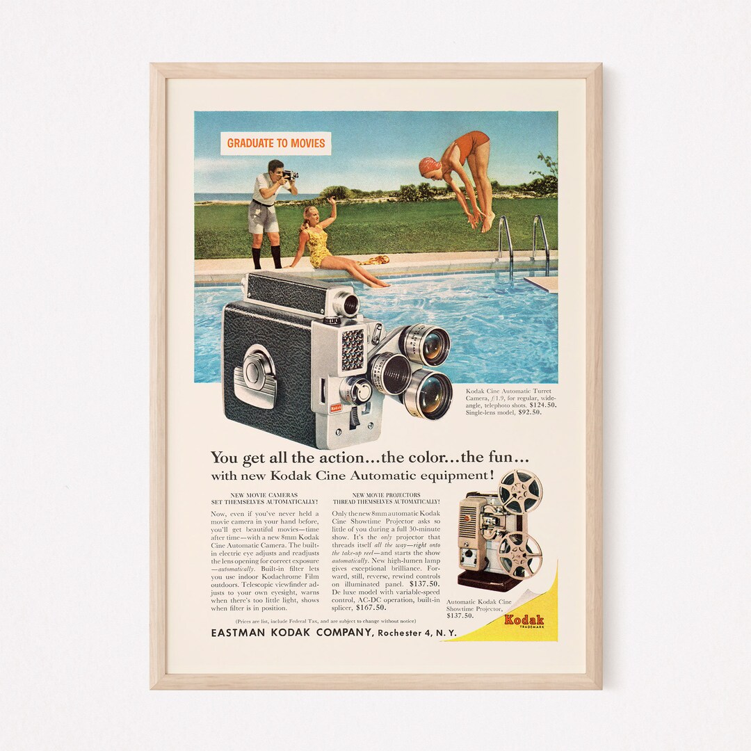 VINTAGE MOVIE CAMERA Ad, Retro Ad, Retro Camera Poster, Retro Sailing ...