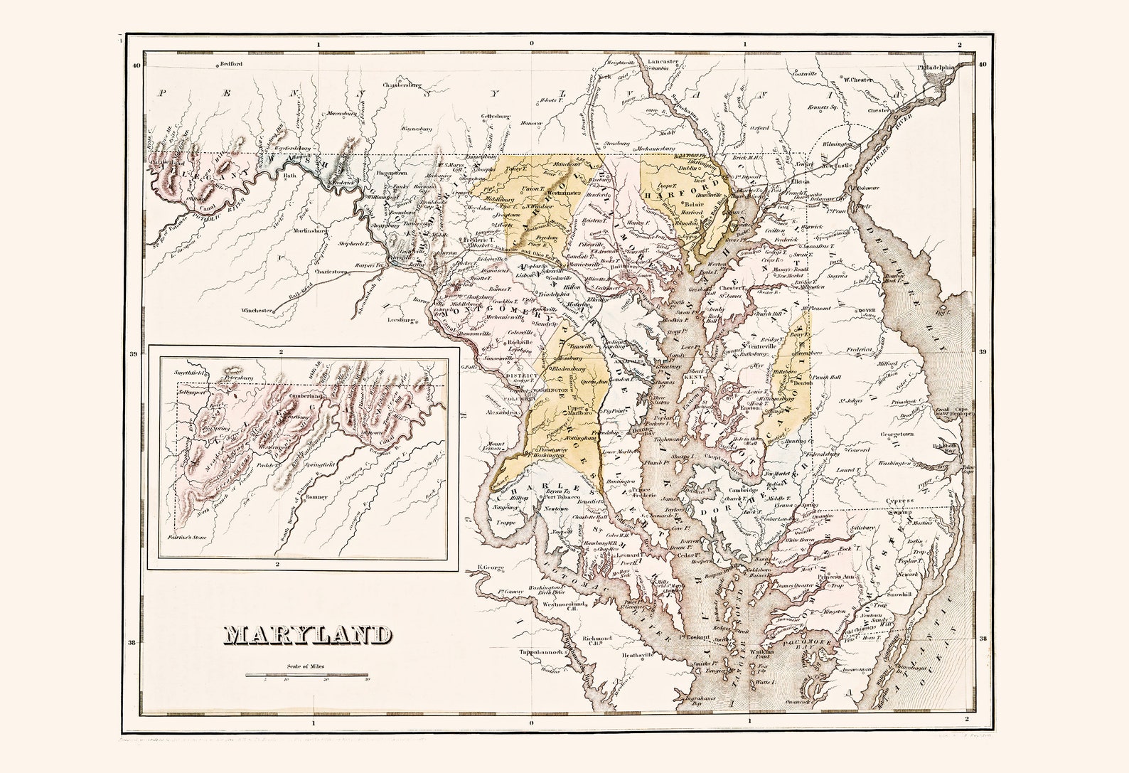 VINTAGE MARYLAND MAP Historical Map of Maryland Antique Map - Etsy