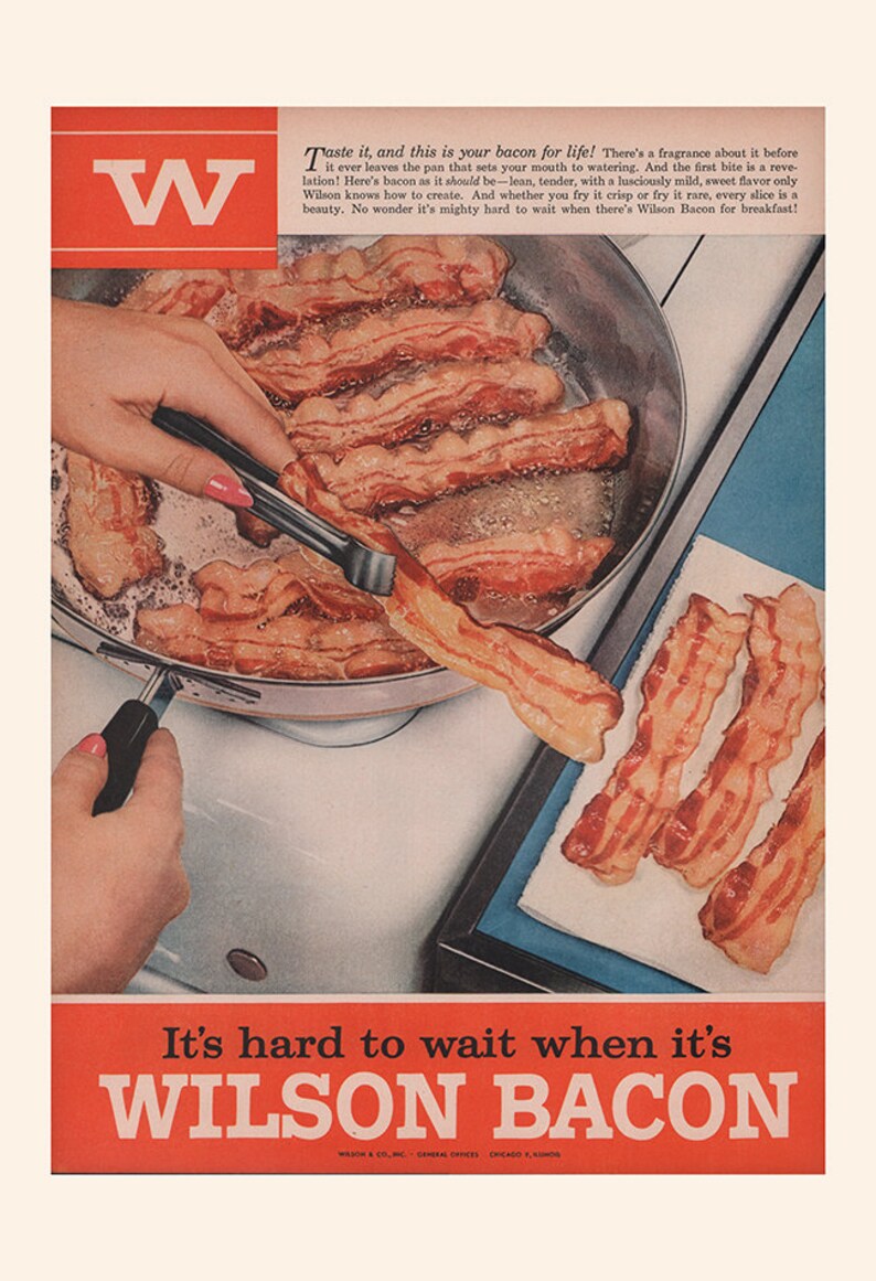 VINTAGE BACON AD Retro Mid-Century Ad Bacon Retro Poster | Etsy