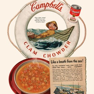 CLAM CHOWDER AD, Vintage Ad Print, 1950s Easy Meal Prep Poster, Classic ...