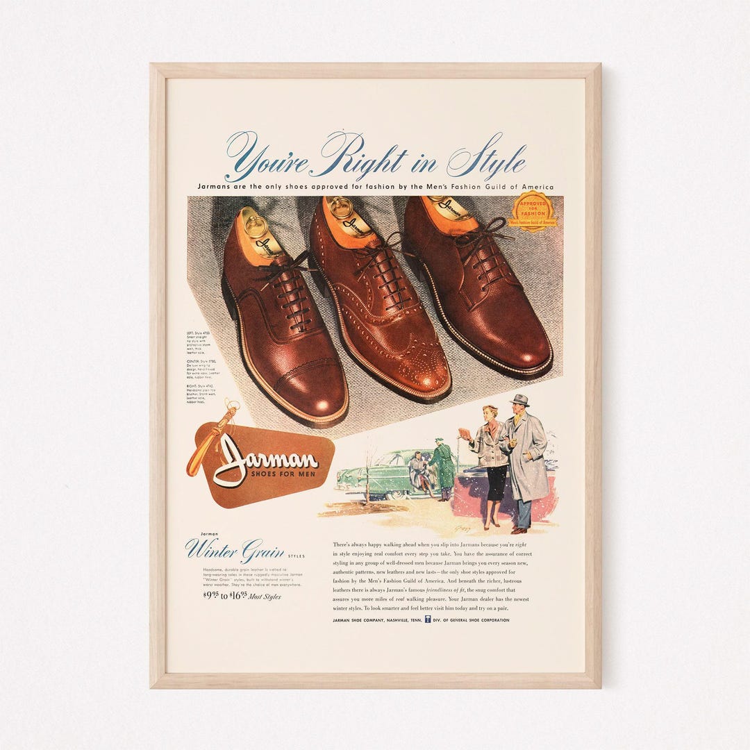 VINTAGE LEATHER SHOES Ad, Retro Men Shoes Ad, Vintage Mens Fashion Ad ...