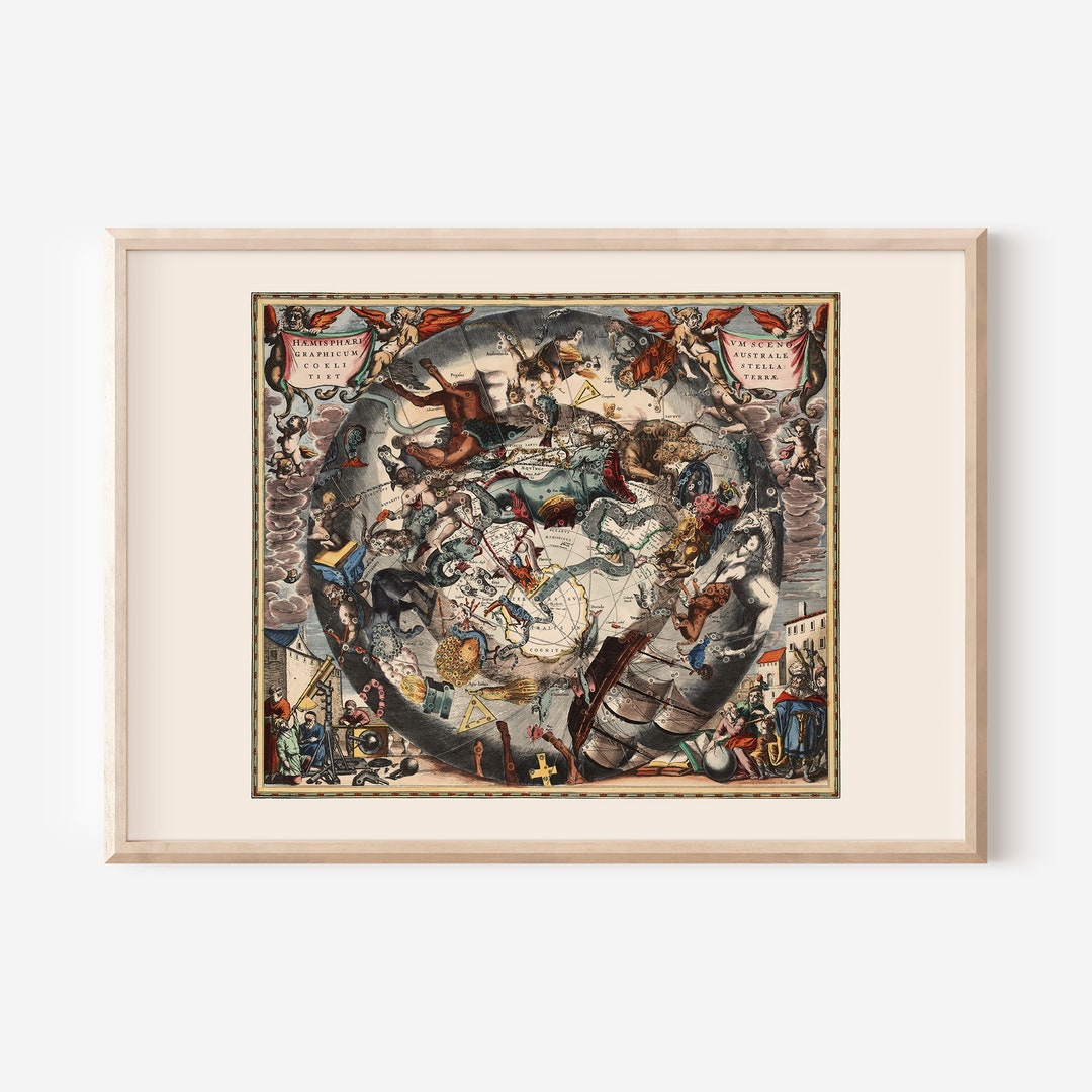 ANTIQUE ZODIAC ART, Astrology Print, Colorful Star Map, Zodiac Sign ...