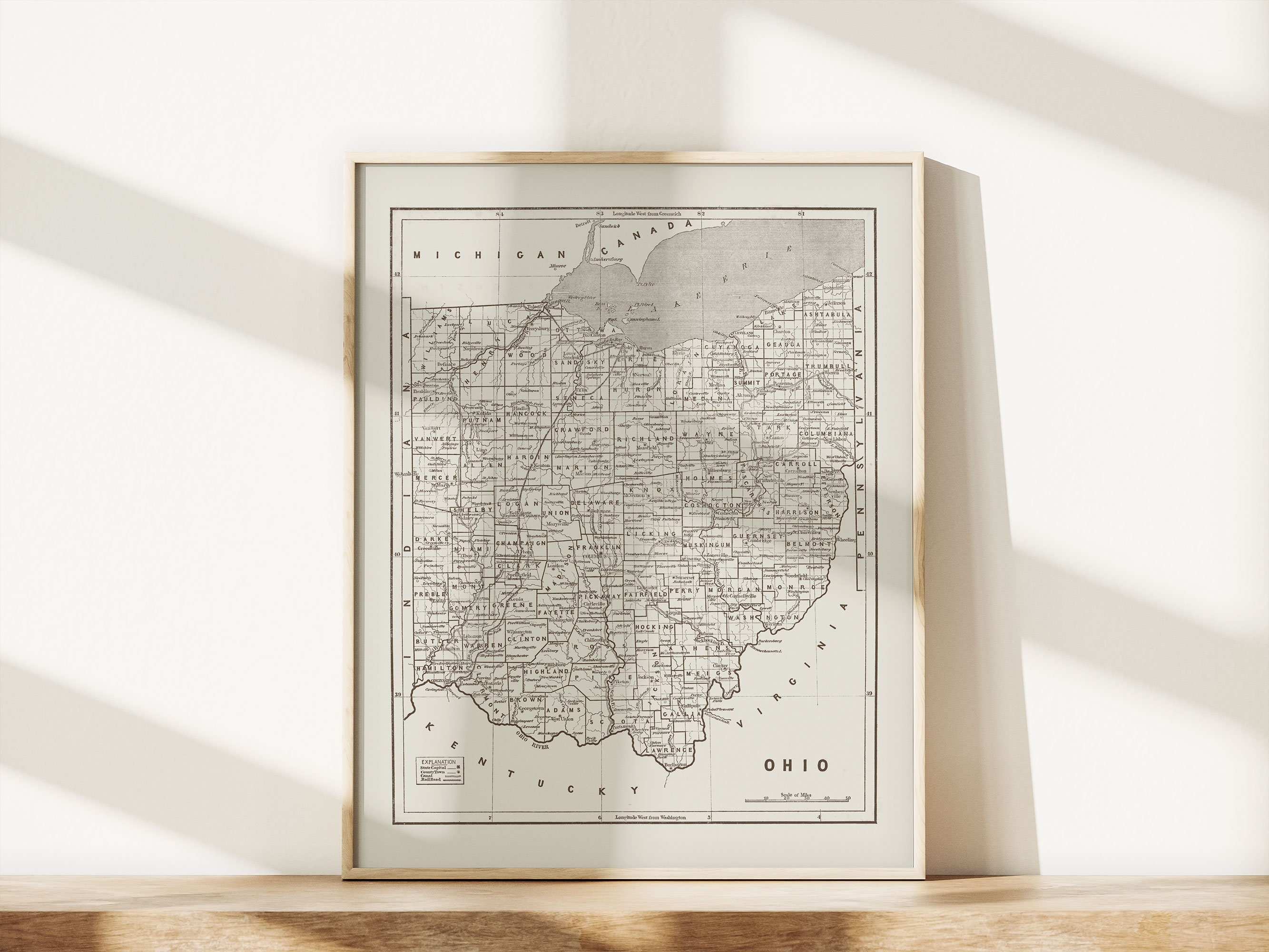 VINTAGE OHIO MAP Retro Minimalist Ohio Map Ohio Wall Art - Etsy Canada