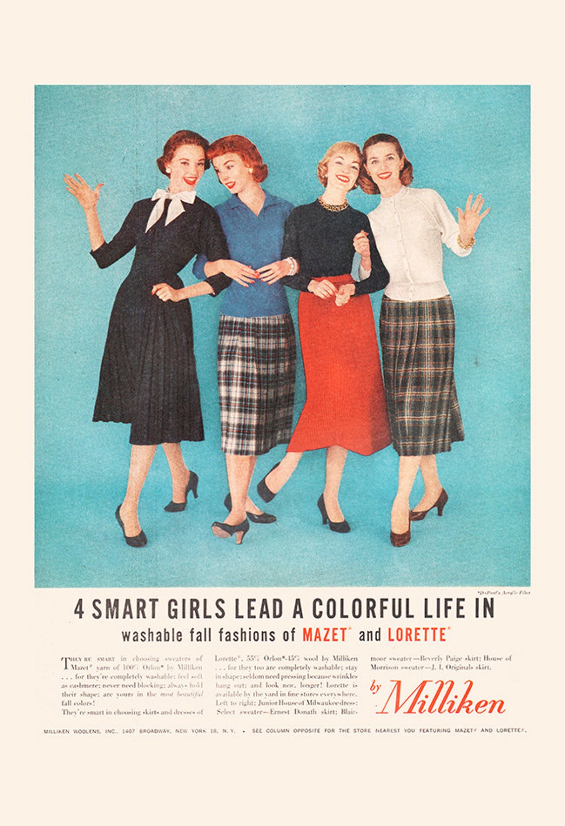 VINTAGE FASHION AD Retro Mid-century Ad Vintage Washable | Etsy