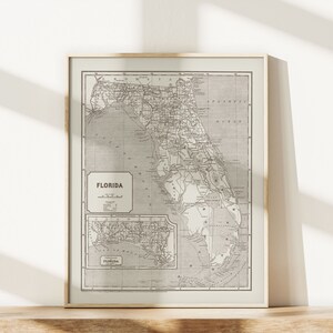 VINTAGE FLORIDA MAP, Vintage Florida Wall Art, Antique Florida Poster ...