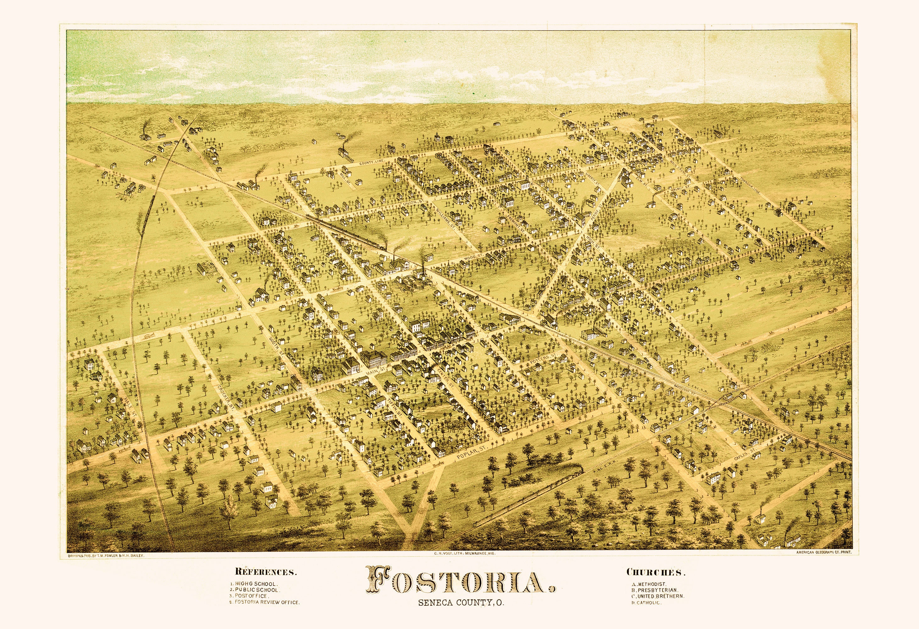 FOSTORIA MAP PRINT, Antique Fostoria O.H. Map, Antique Wall Art, Early ...