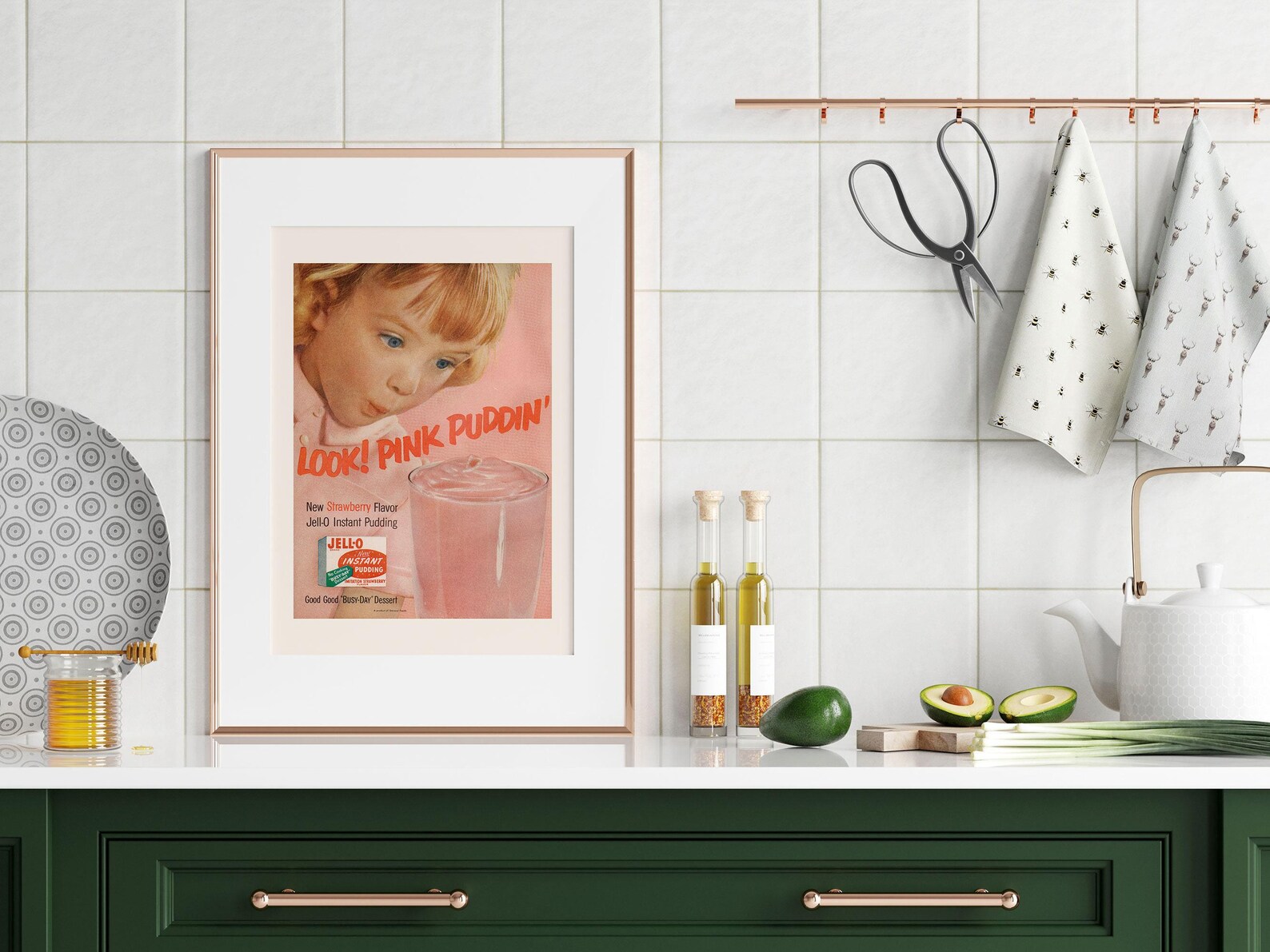 VINTAGE KITCHEN AD, Retro Pink Pudding Ad Poster, Pink Decor, 1950s ...