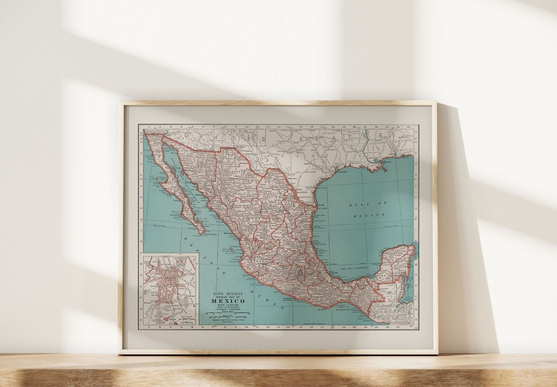 VINTAGE MEXICO MAP Vintage Map of Mexico Wall Art Vintage - Etsy Canada