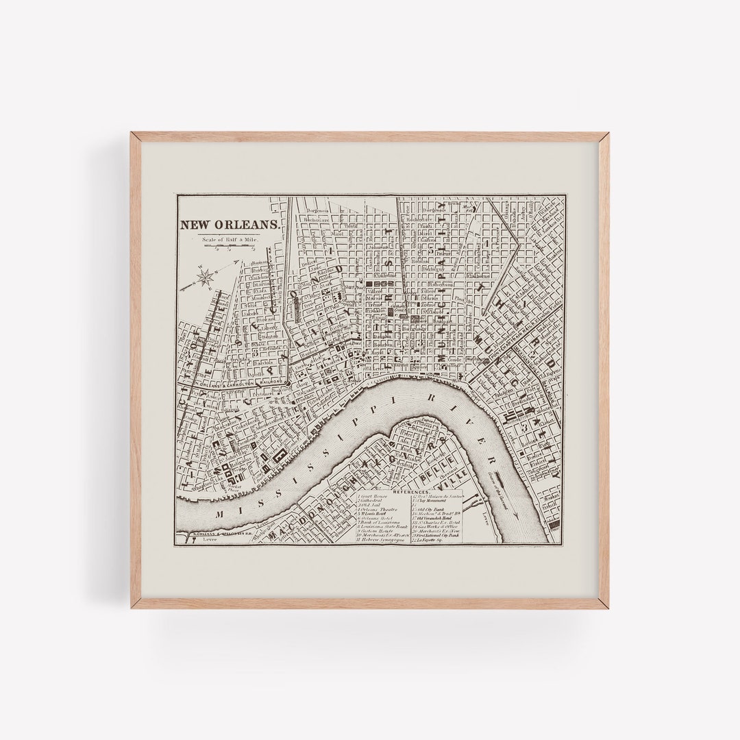 Vintage NEW ORLEANS Map, Retro NOLA Map Print, Minimalist Map New ...
