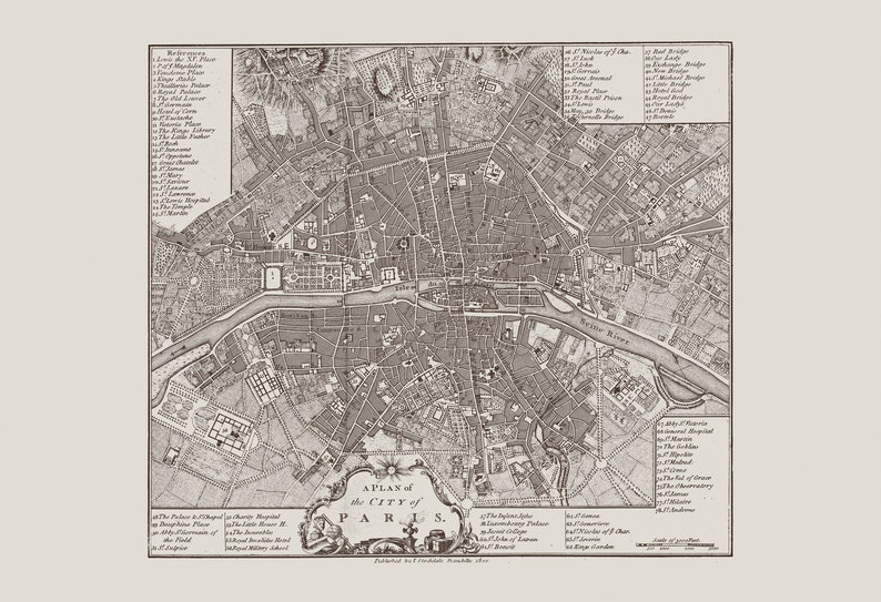 PARIS MAP PRINT Antique Map of Paris France. - Etsy