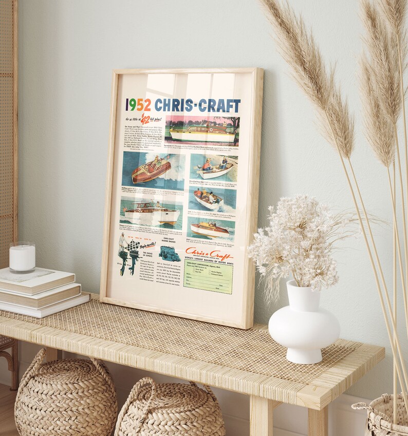 1950s BOAT POSTER Retro Motorboat Ad Beach House Art - Etsy
