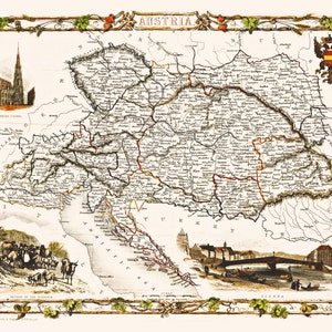VINTAGE AUSTRIA MAP, Historical Map of Austria, Antique Map ...