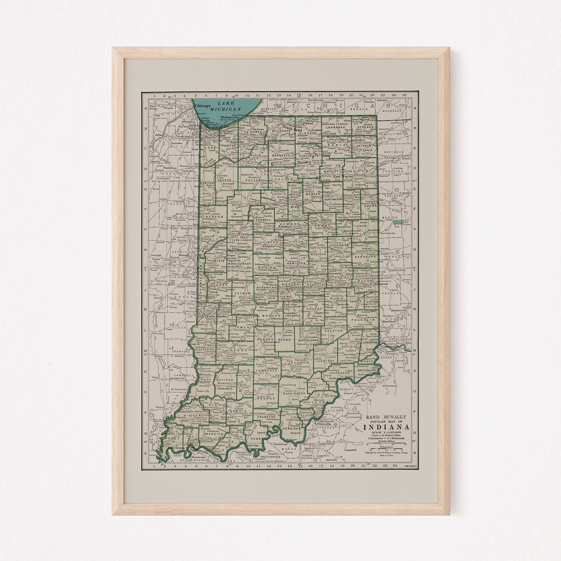 INDIANA MAP PRINT Vintage Map of Indiana Old Map Print - Etsy