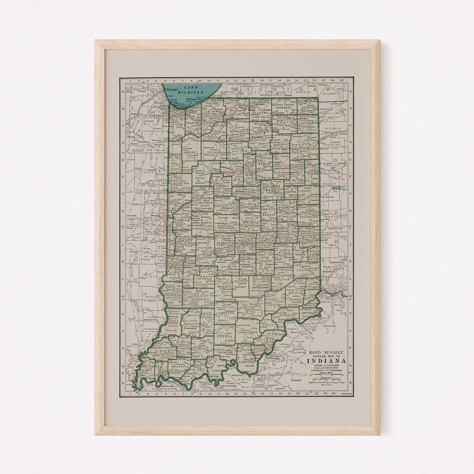 INDIANA MAP PRINT Vintage Map of Indiana Old Map Print - Etsy