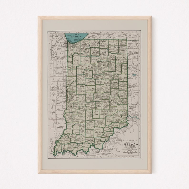 INDIANA MAP PRINT Vintage Map of Indiana Old Map Print - Etsy