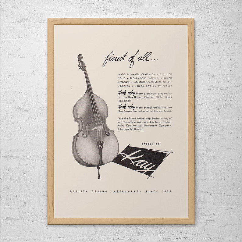 BASS INSTRUMENT POSTER Classic Rockabilly Upright Bass | Etsy