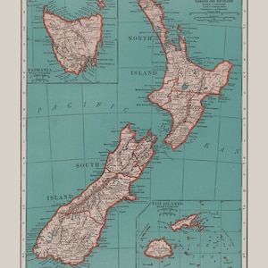 NEW ZEALAND MAP, Vintage Map of New Zealand, Old Map Print, Vintage ...