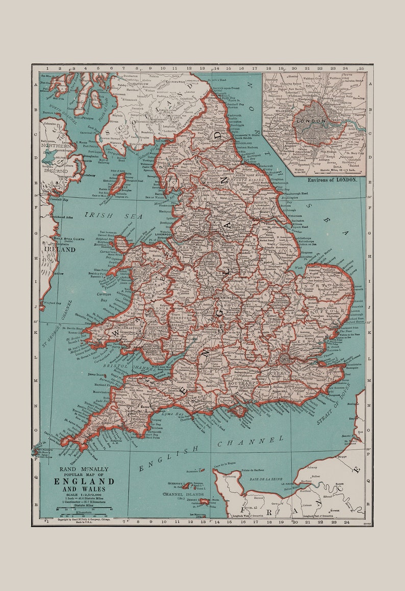 VINTAGE ENGLAND MAP Vintage Map of England Wall Art - Etsy