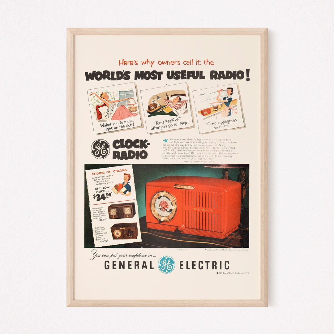 Retro CLOCK RADIO POSTER, Vintage Ad Print, 1950s Vintage Clock-radio ...