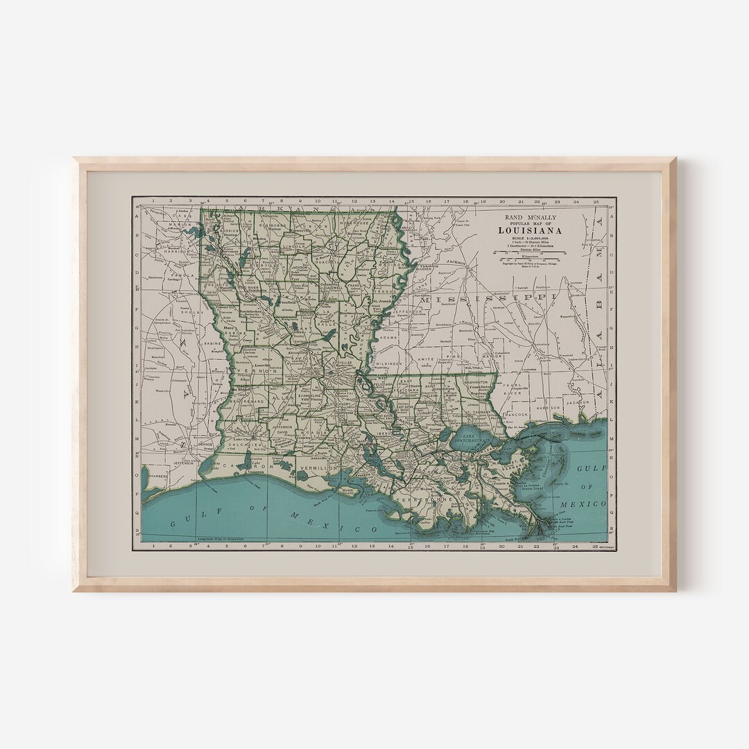 LOUISIANA MAP PRINT, Vintage Map of Louisiana, High Quality ...