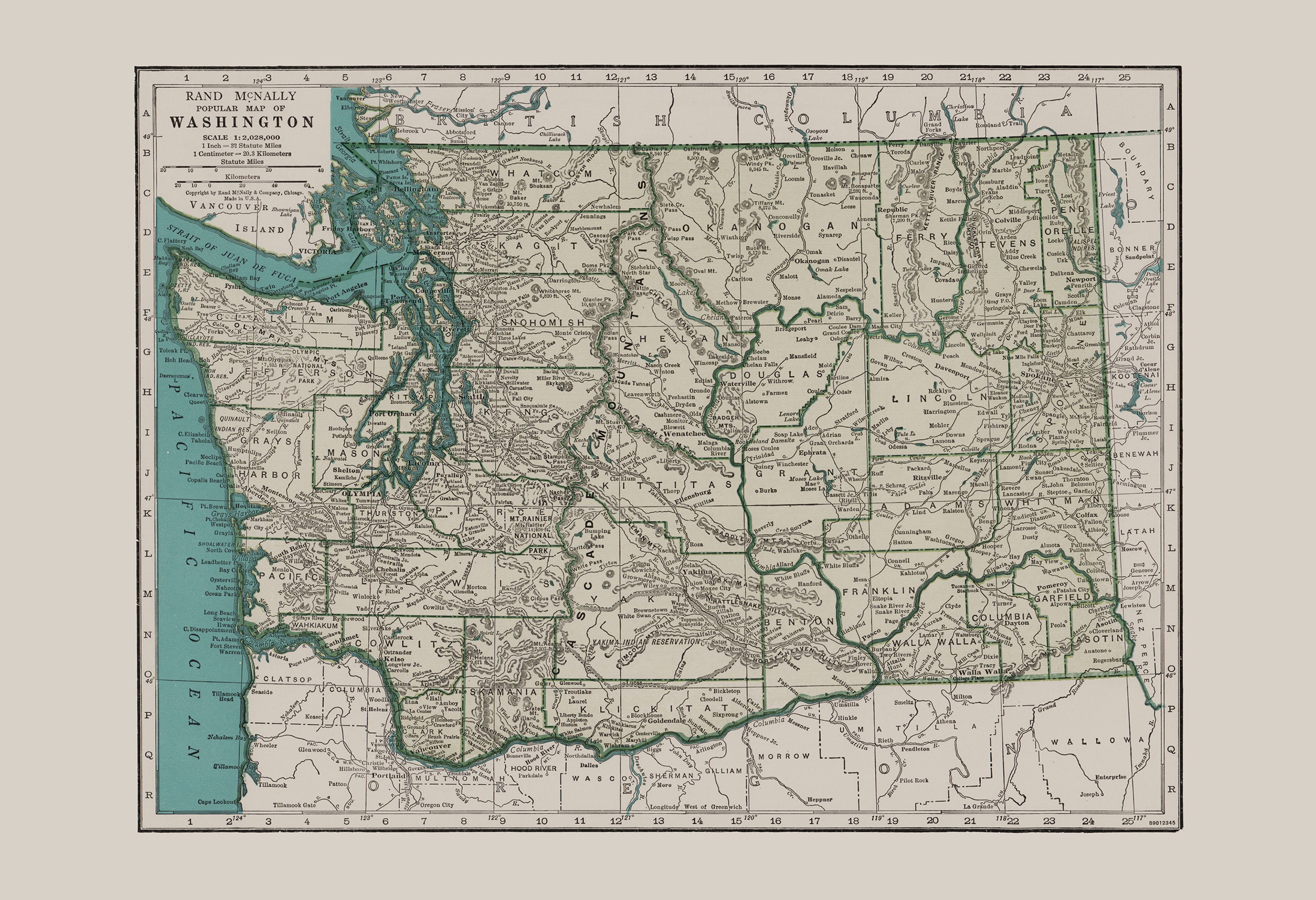 WASHINGTON STATE MAP Vintage Map of Washington State - Etsy