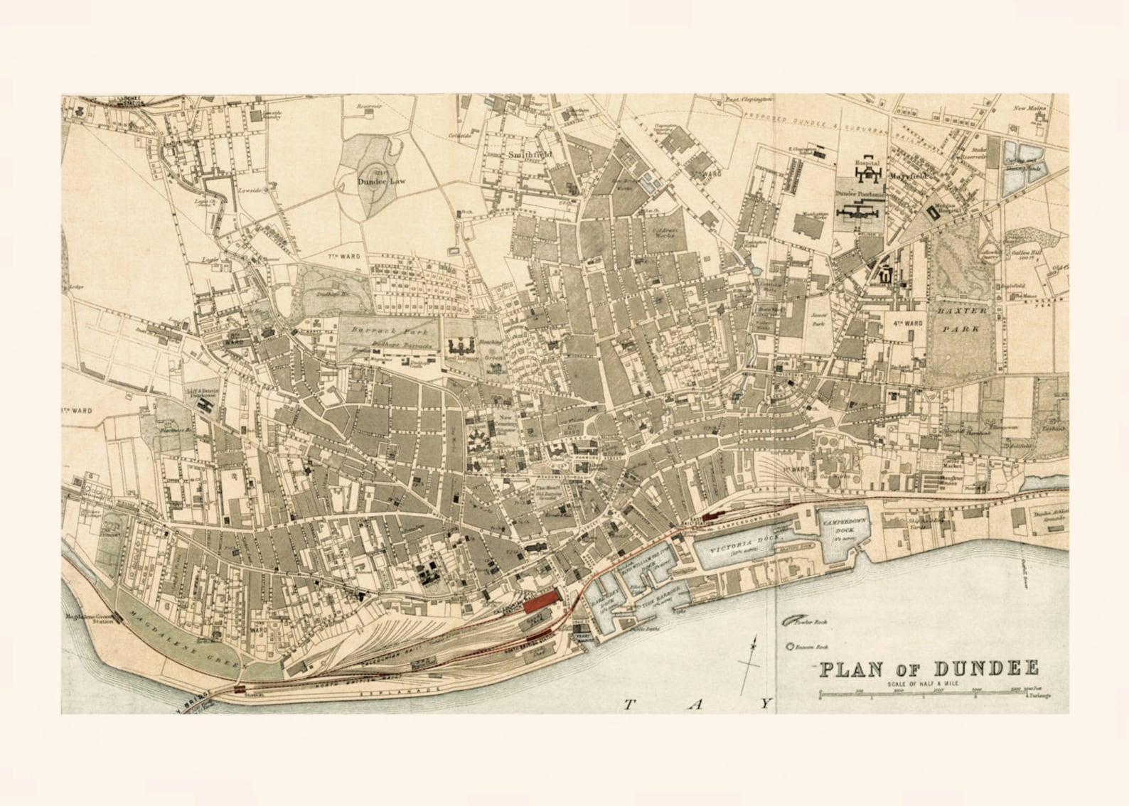 VINTAGE MAP of DUNDEE Historical Map Office Wall Art | Etsy