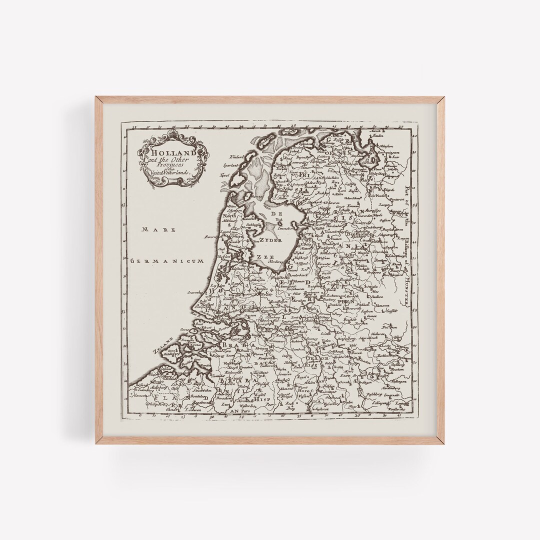 ANTIQUE HOLLAND MAP, Historical Map of Holland, Square Map Art, Dutch ...