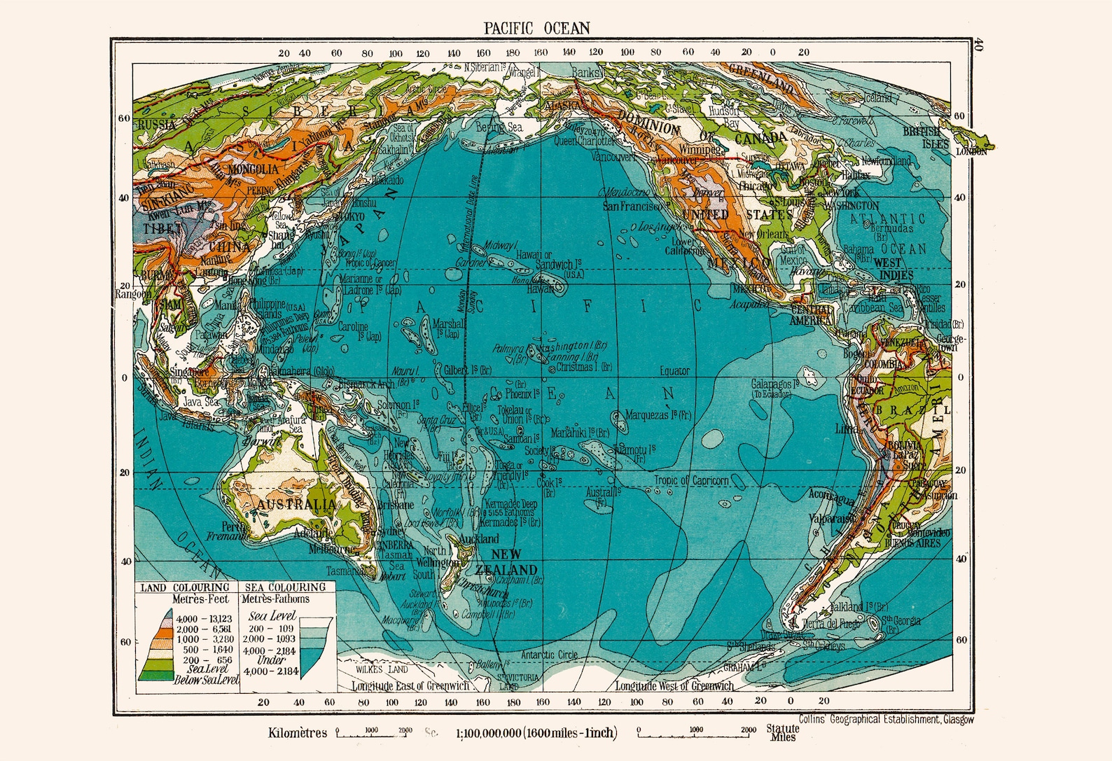 VINTAGE MAP of the Pacific Ocean, Vintage Map Wall Art, Vintage Map ...