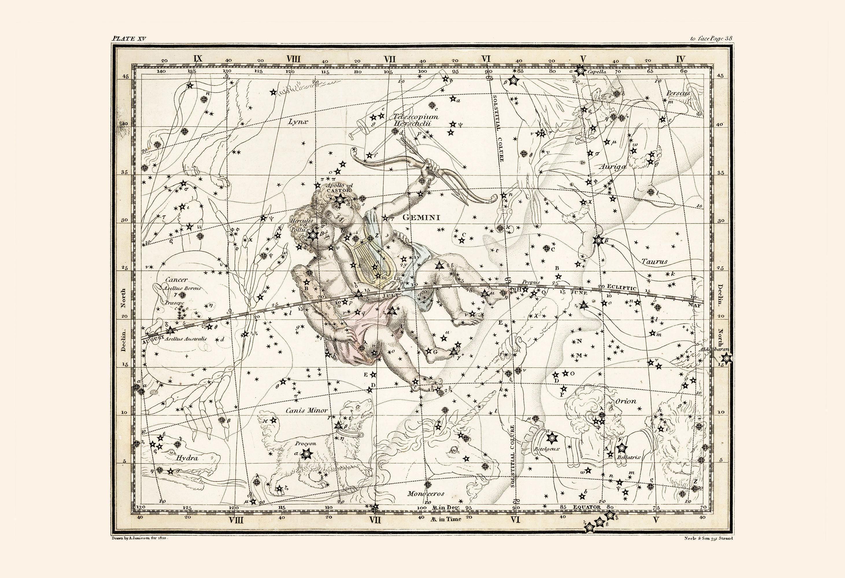 GEMINI Star Map Print, Zodiac Sign Print, Professional Reproduction ...