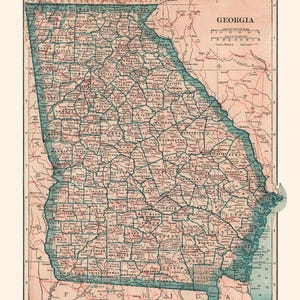 OLD GEORGIA MAP, Vintage Map of Georgia State, Retro Map Wall Art ...