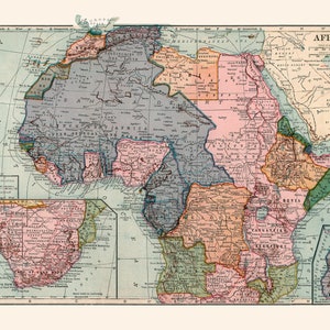 OLD AFRICA MAP, Vintage Map of Africa, Library Shelf Decor, Retro Wanderlust Poster, Geography ...