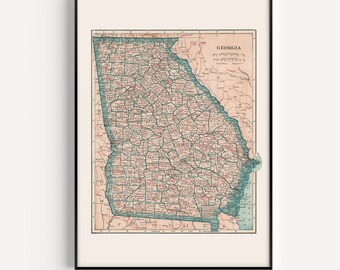 1883 Map of Georgia Rail Roads and Counties - Etsy