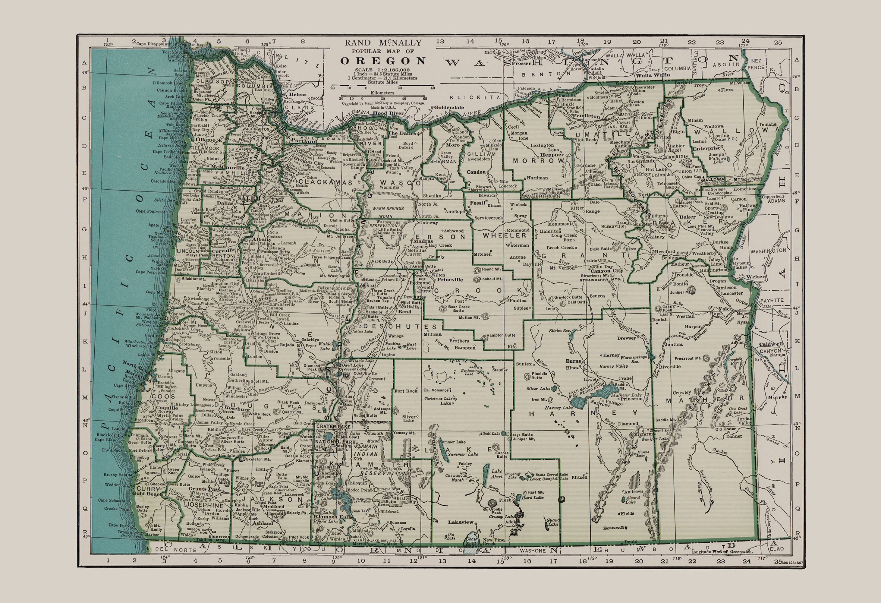 OREGON MAP PRINT Vintage Map of Oregon Antique Map Print - Etsy
