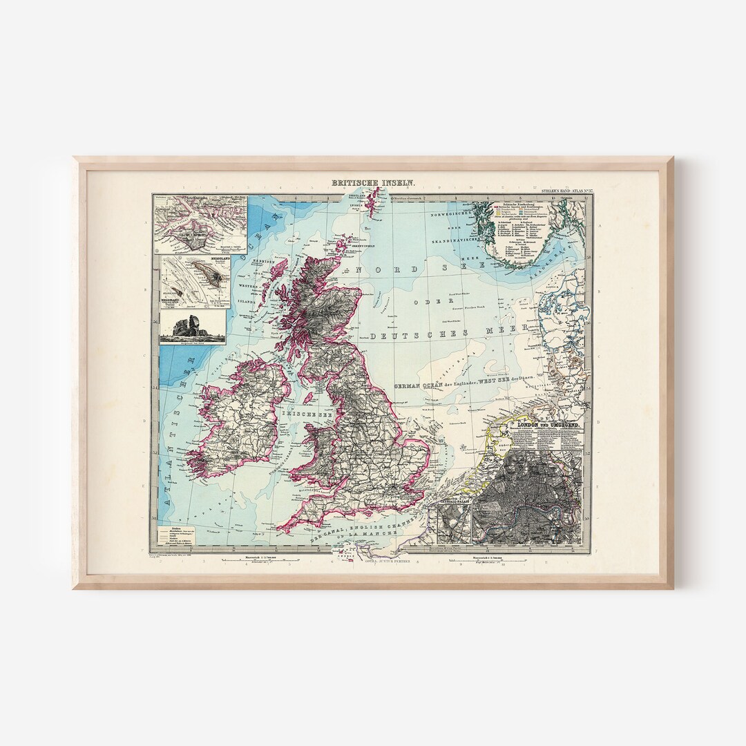 GREAT BRITAIN Map Antique Wall Art, Vintage Map of Britain, England Map ...