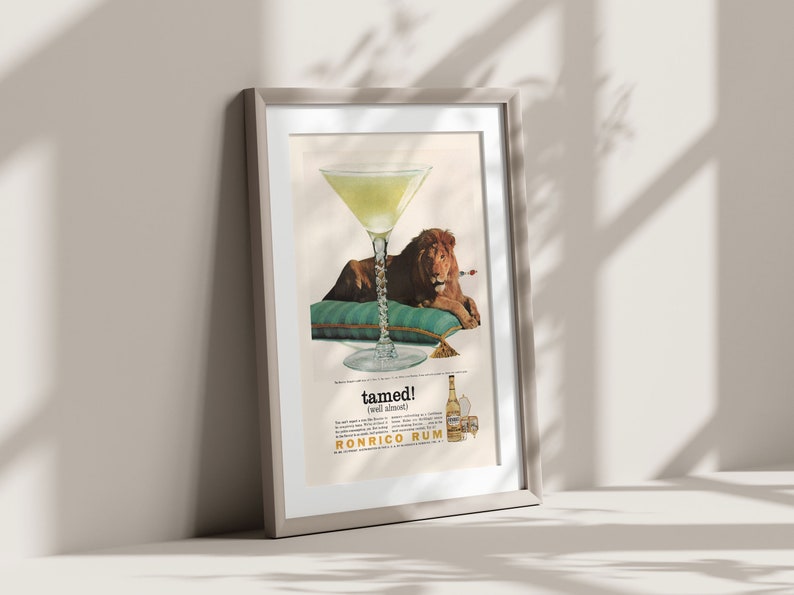 VINTAGE RUM AD Retro Cocktail Ad Vintage Lion Poster Retro - Etsy