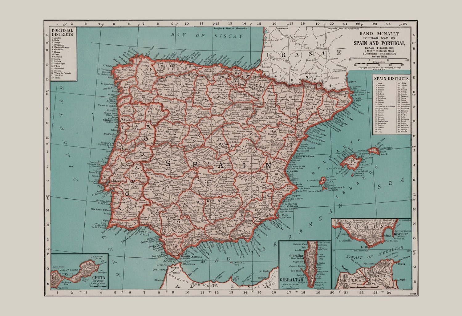 SPAIN MAP PRINT Vintage Map of Spain Antique Map Print | Etsy