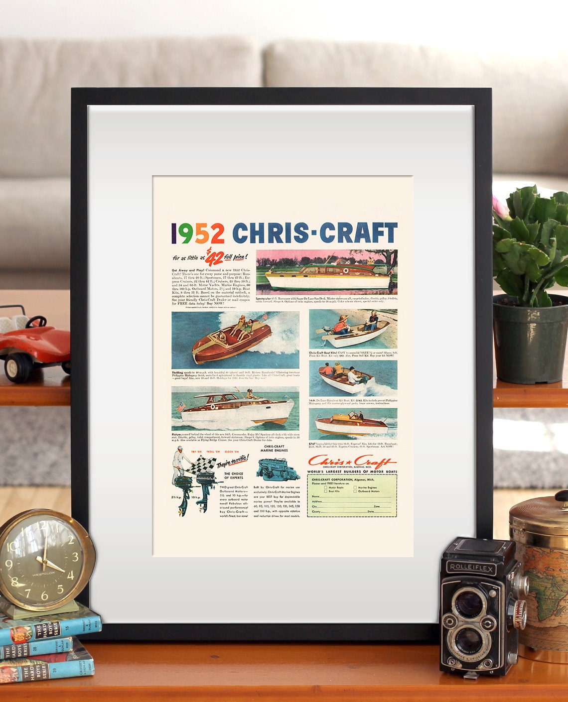 1950s BOAT POSTER Retro Motorboat Ad Beach House Art | Etsy