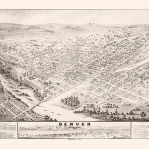 ANTIQUE DENVER MAP, Vintage Map of Denver Colorado, Old Map Print ...