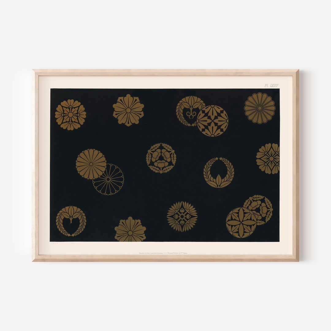 JAPANESE PATTERN ARTWORK, Dark Japandi Print for Office or Living Room ...