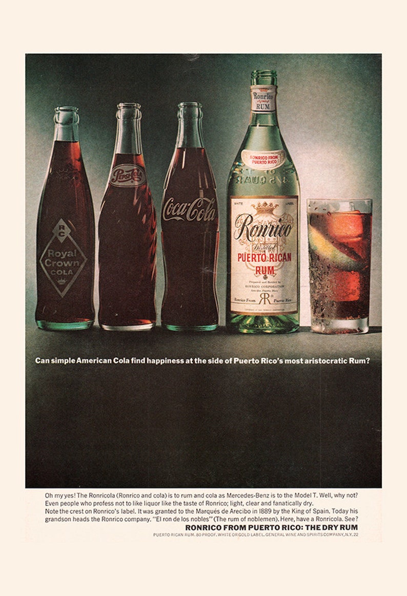 RETRO BARWARE DECOR Vintage Rum Ad Classic Rum and Cola | Etsy