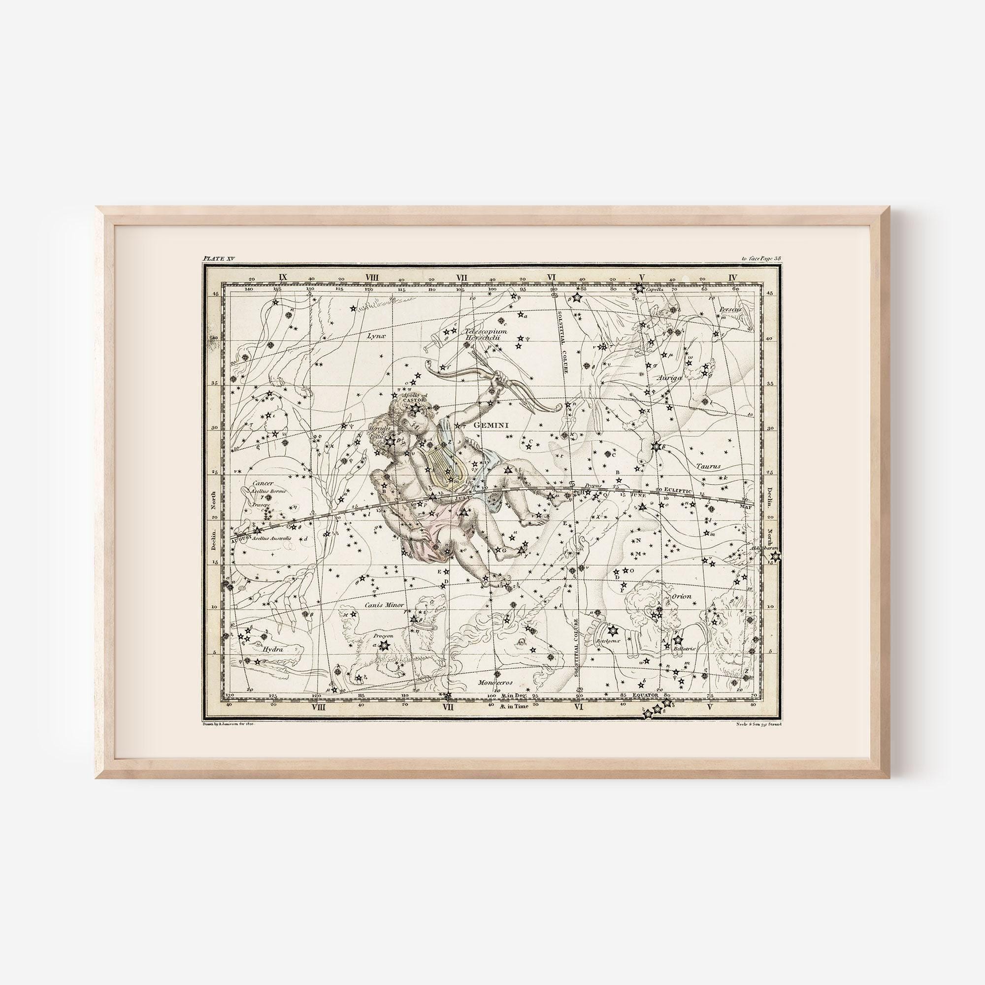 GEMINI Star Map Print, Zodiac Sign Print, Professional Reproduction ...