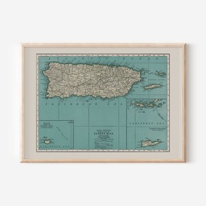 PUERTO RICO MAP, Vintage Map of Puerto Rico, Vintage Map Wall Art ...