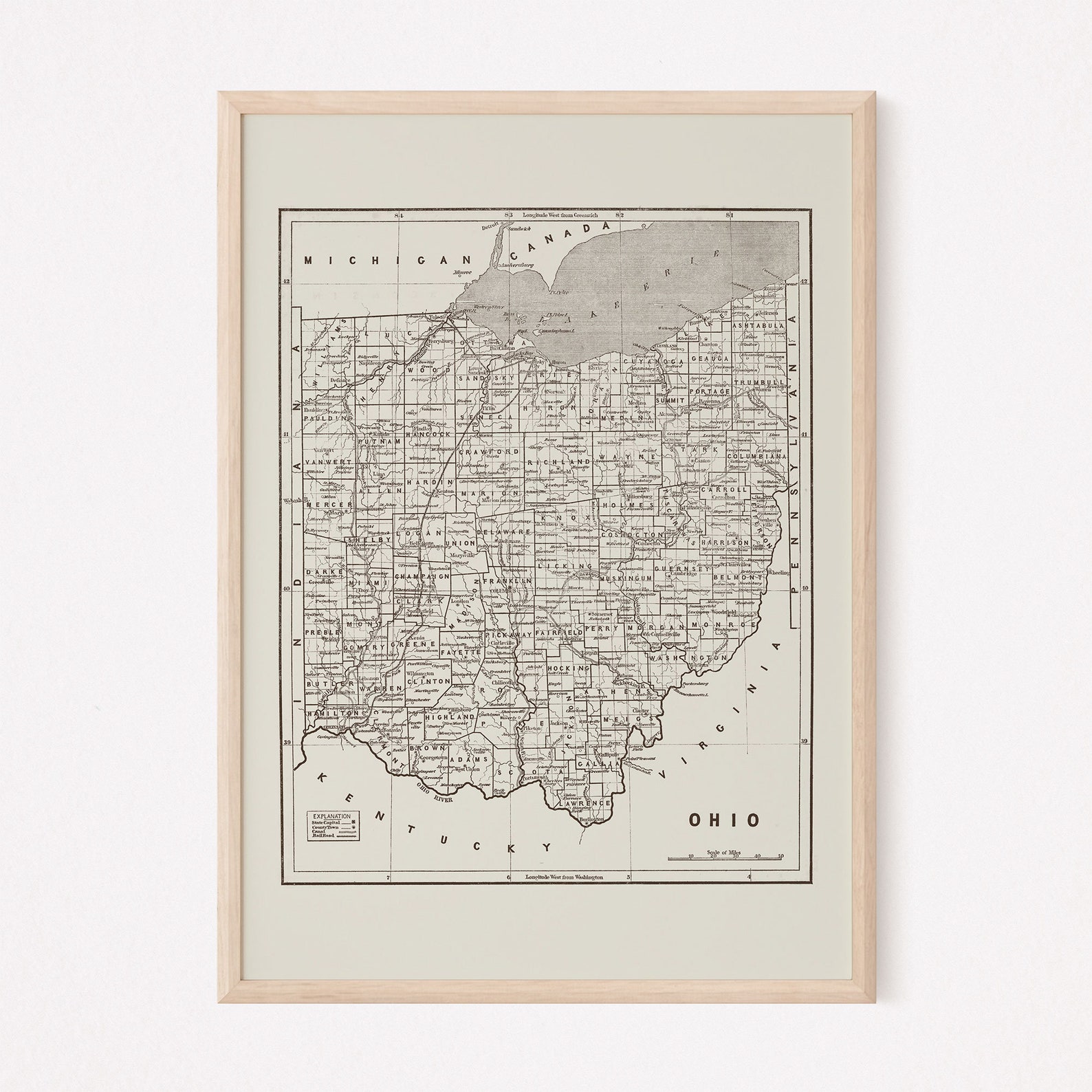 VINTAGE OHIO MAP Retro Minimalist Ohio Map Ohio Wall Art - Etsy