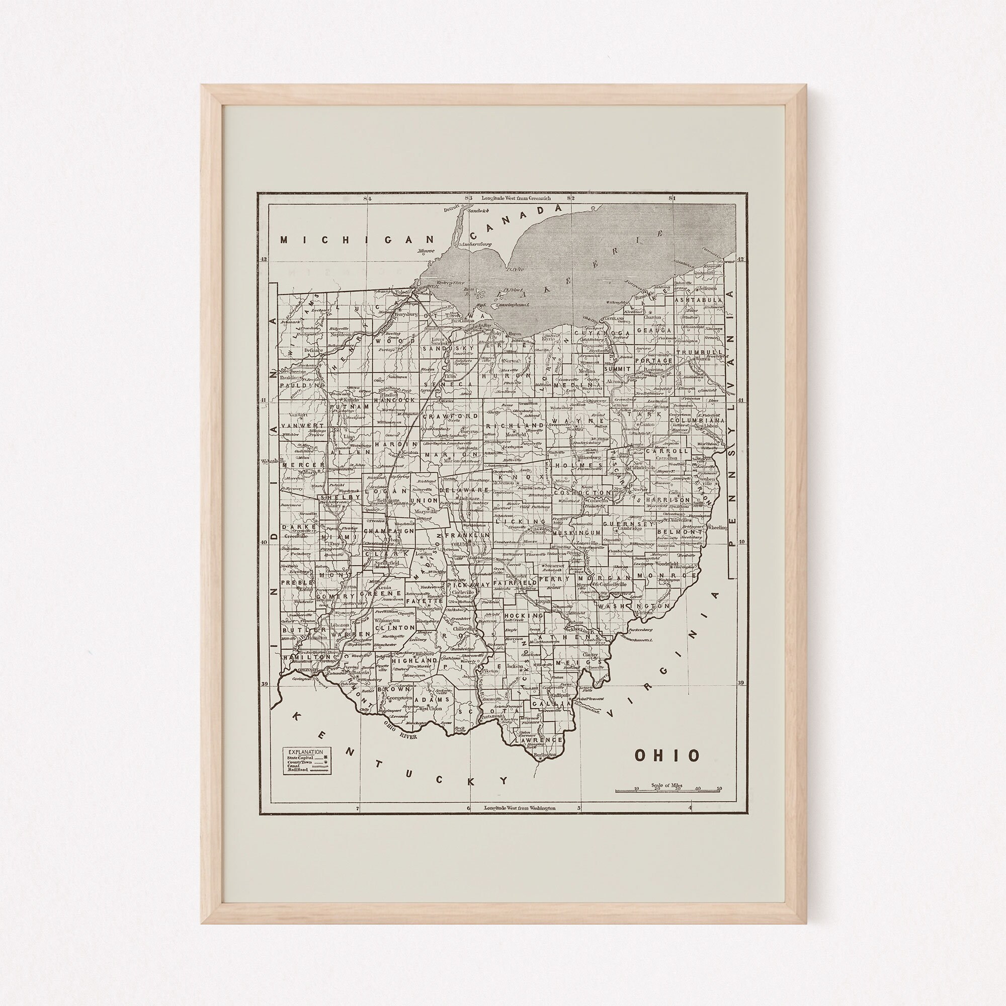 VINTAGE OHIO MAP Retro Minimalist Ohio Map Ohio Wall Art - Etsy Canada