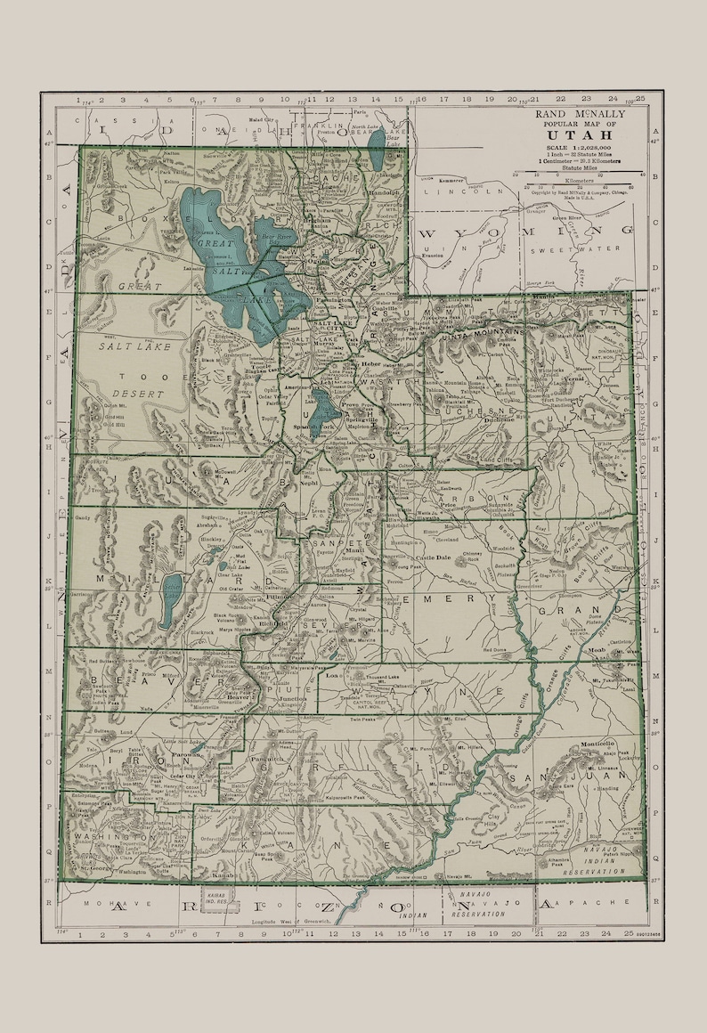 VINTAGE UTAH MAP Vintage Map of Utah Wall Art Vintage Map - Etsy