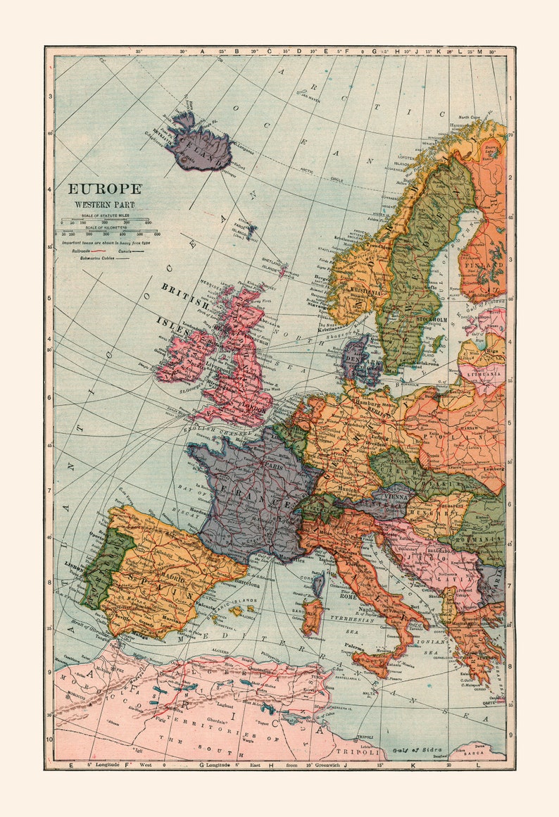 Old WESTERN EUROPE MAP Vintage Map of Western Europe Retro - Etsy