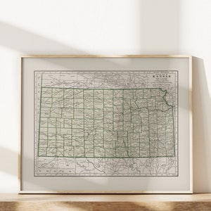 KANSAS MAP PRINT, Vintage Map of Kansas, Old Map Print, Vintage Wall ...