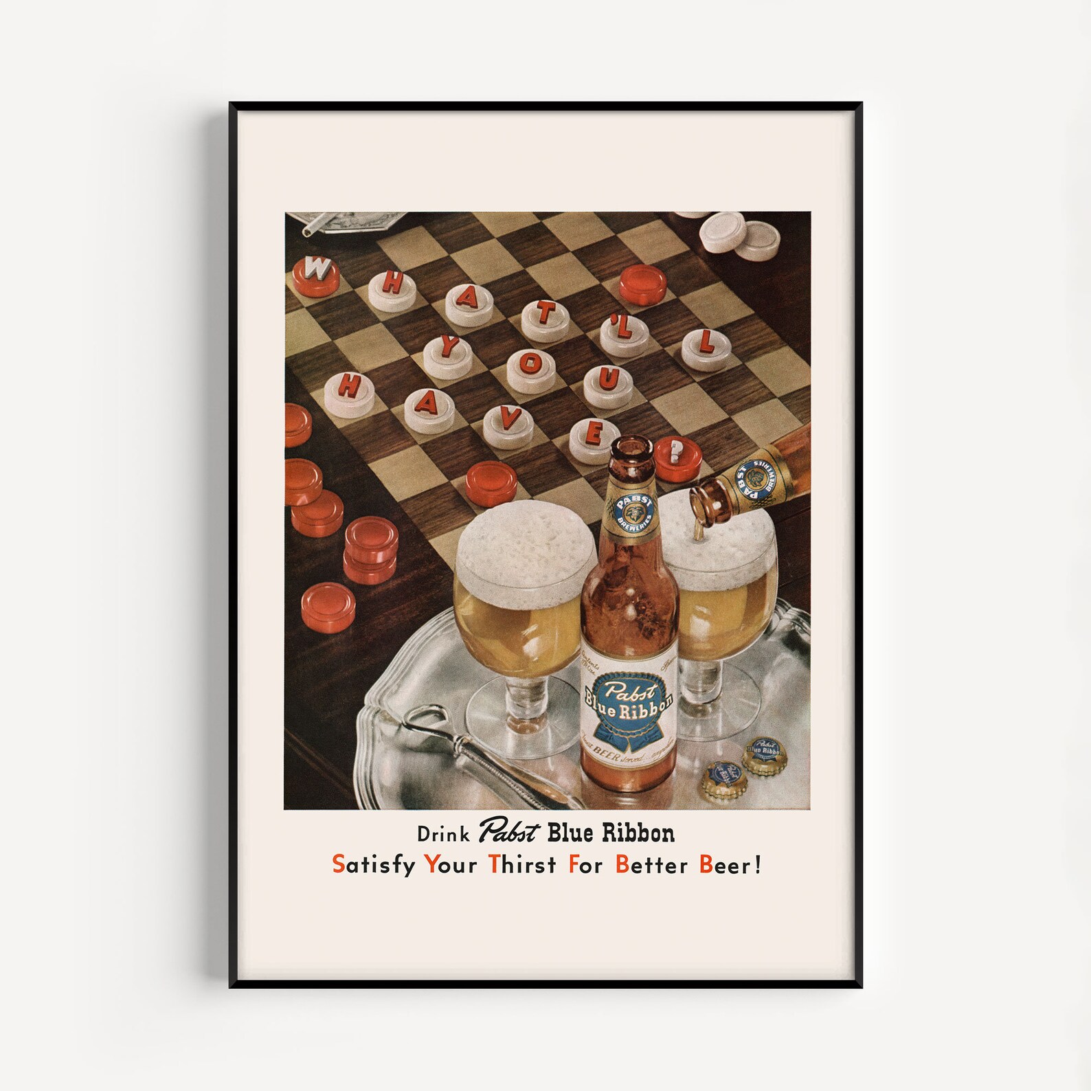 VINTAGE BEER PRINT Retro Beer Ad Checkers Game - Etsy